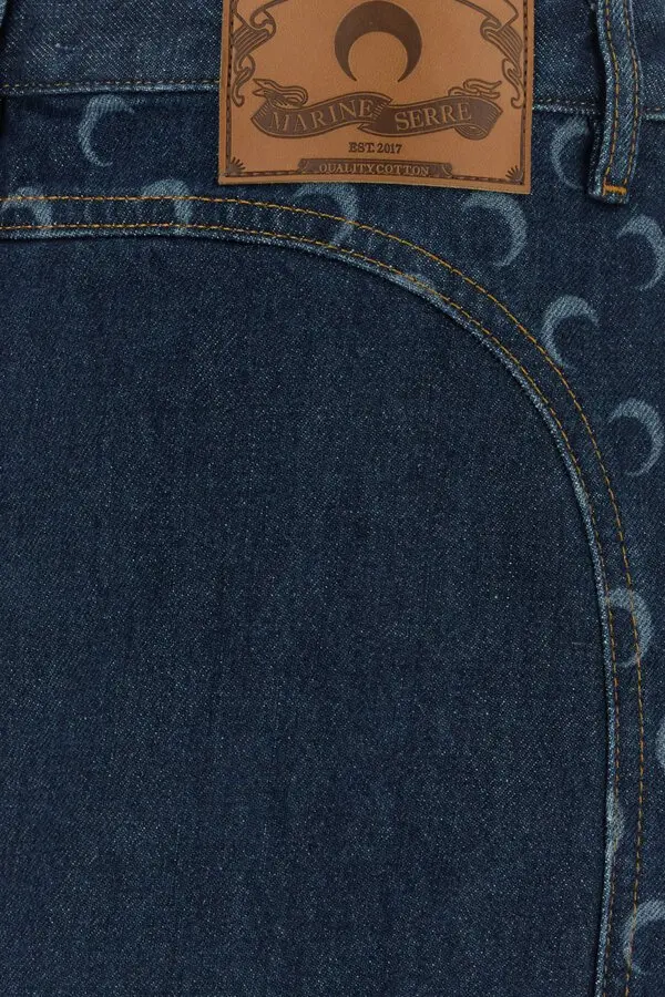 MARINE SERRE Denim Mini Skirt With Moon Print - Blue