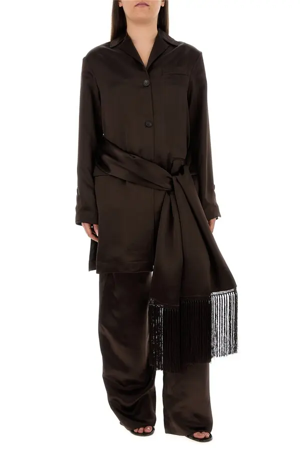 FERRAGAMO Dark Satin Palazzo Pants