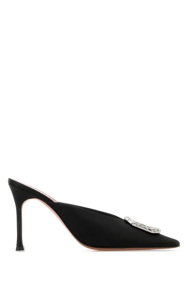 Amina Muaddi Satin Camelia Mules With Jewel Detail - Black