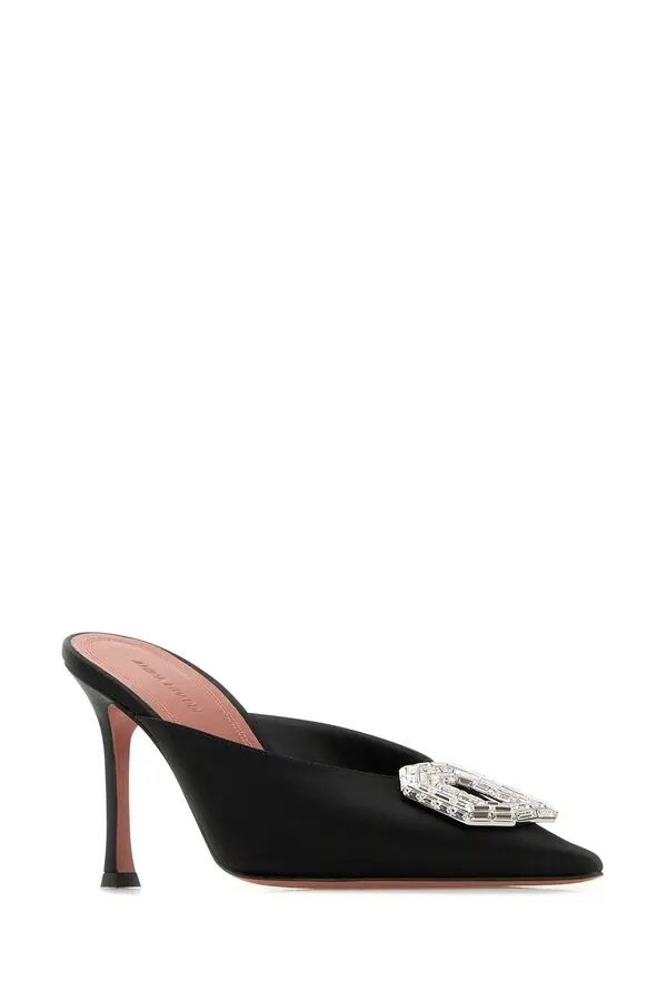 Amina Muaddi Satin Camelia Mules With Jewel Detail - Black