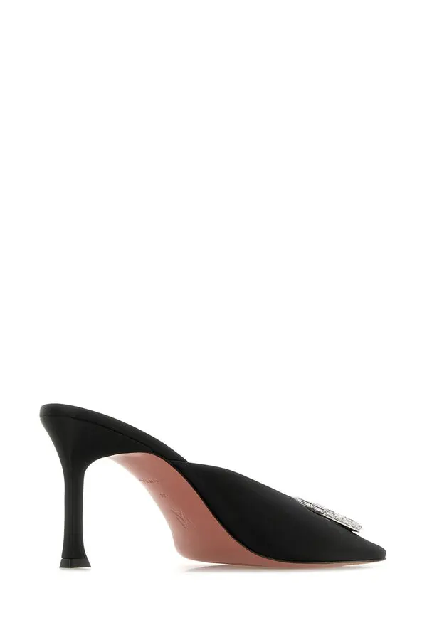 Amina Muaddi Satin Camelia Mules With Jewel Detail - Black