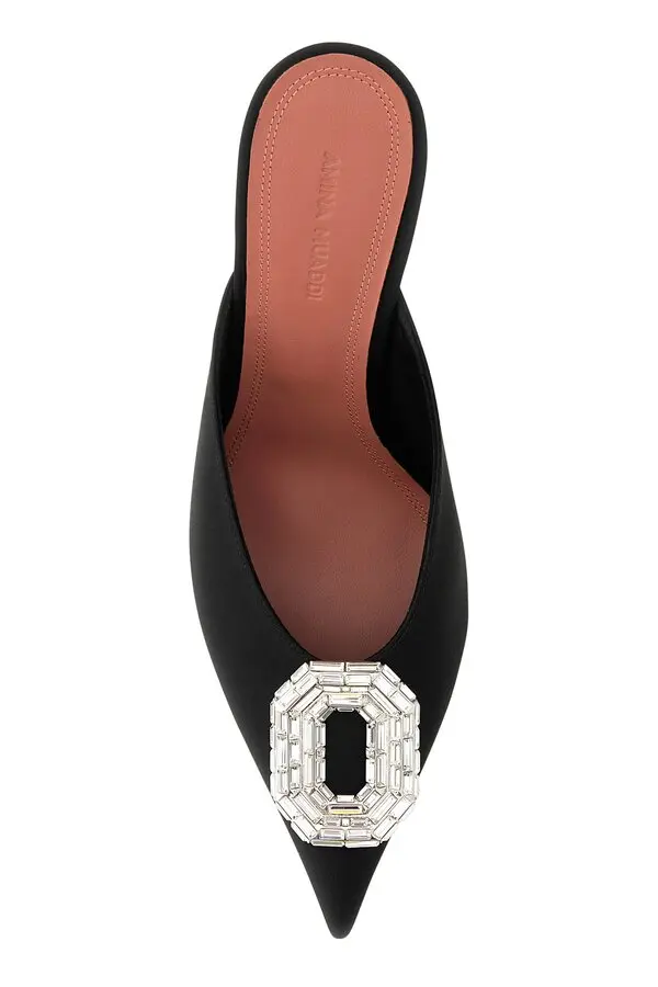 Amina Muaddi Satin Camelia Mules With Jewel Detail - Black