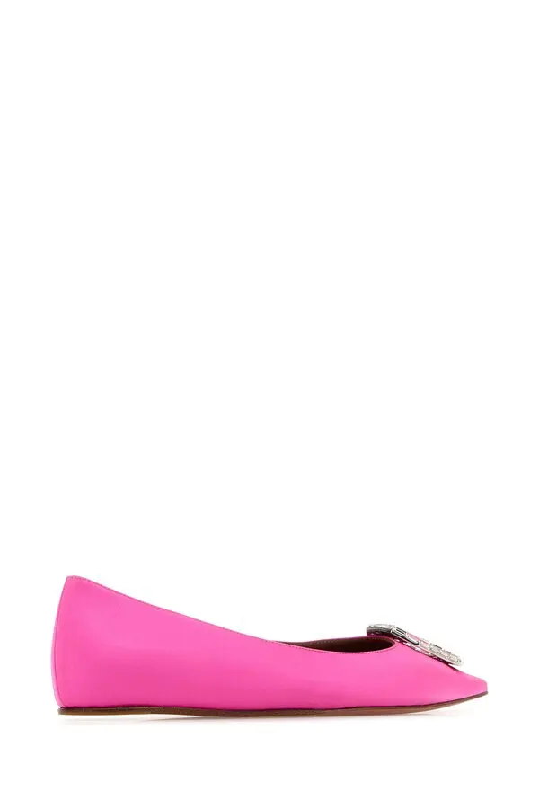 Amina Muaddi Fuchsia Satin Ballerinas - Pink