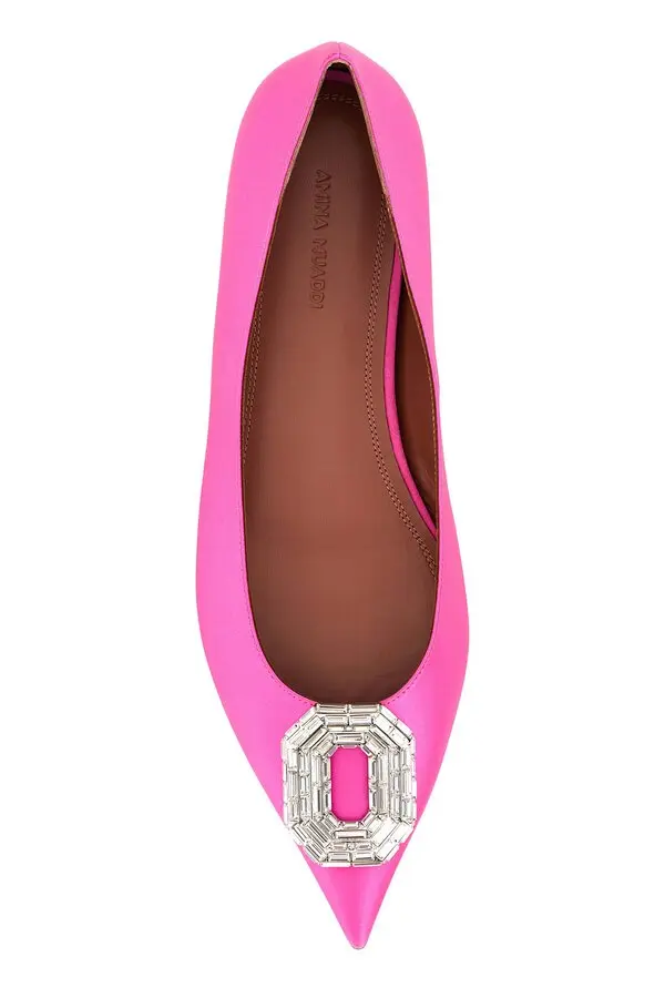 Amina Muaddi Fuchsia Satin Ballerinas - Pink