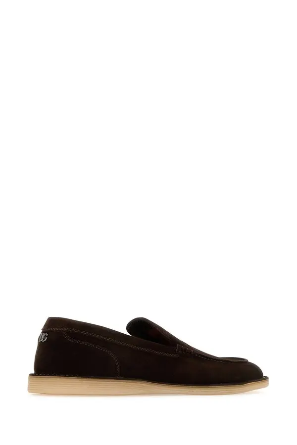 Dolce & Gabbana Suede Florio Loafers With Metal Dg Detail - Brown