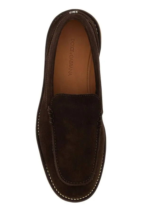 Dolce & Gabbana Suede Florio Loafers With Metal Dg Detail - Brown