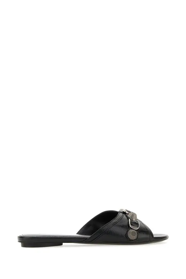 Balenciaga Leather Slippers With Metal Details