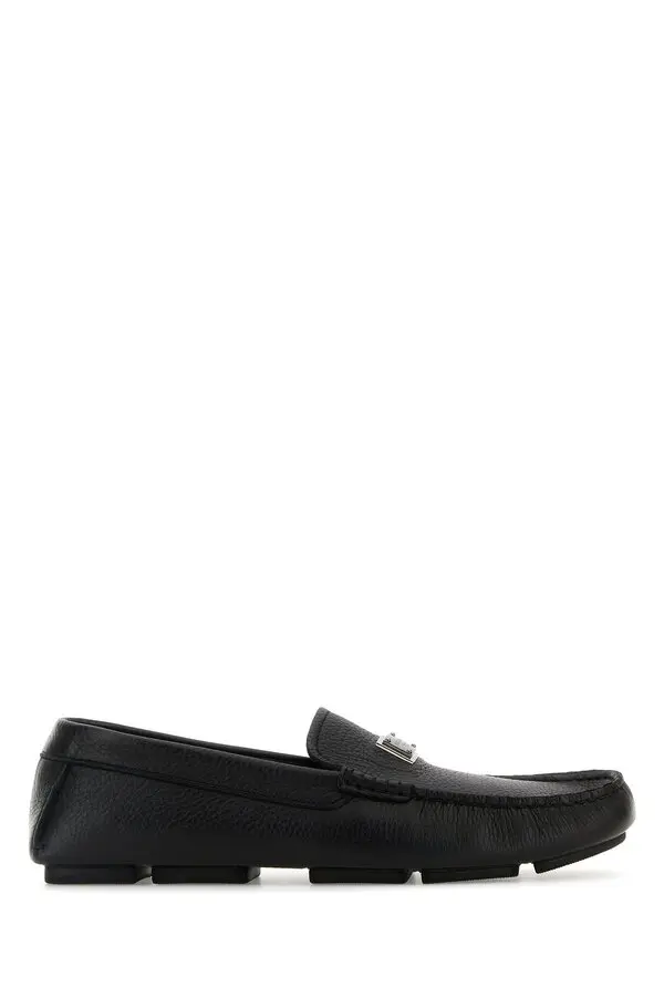 Dolce & Gabbana Pebble Deer Leather Loafers With Metal Plate Detail