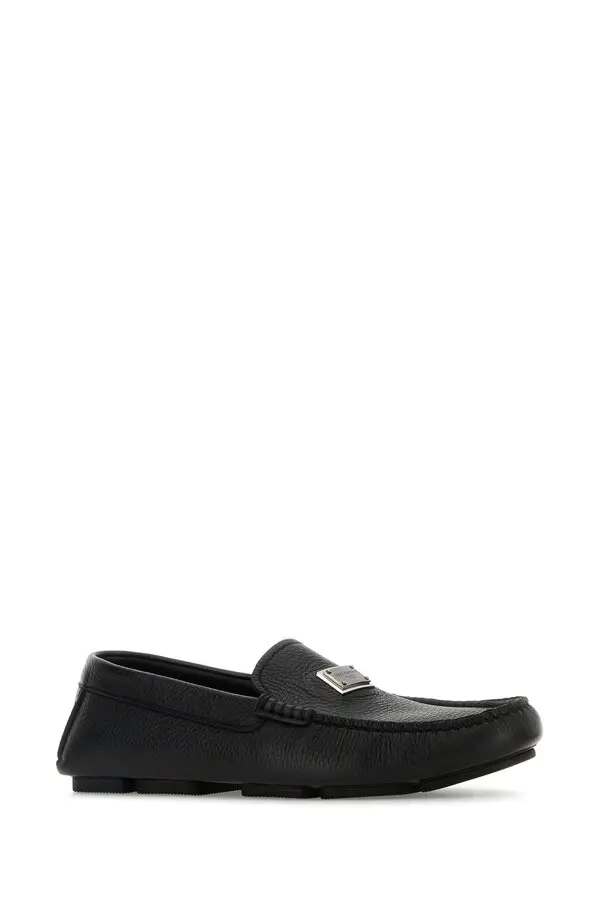 Dolce & Gabbana Pebble Deer Leather Loafers With Metal Plate Detail