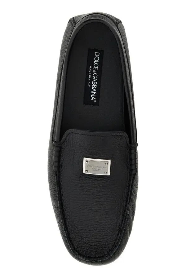 Dolce & Gabbana Pebble Deer Leather Loafers With Metal Plate Detail