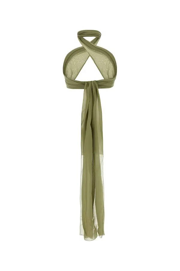 AMI Paris Sage Silk Crop-top With Back Ties