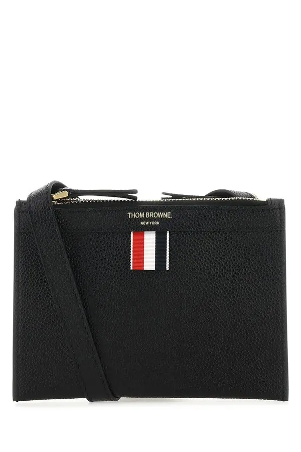 Thom Browne Grained Leather Document Holder With Tricolor Label
