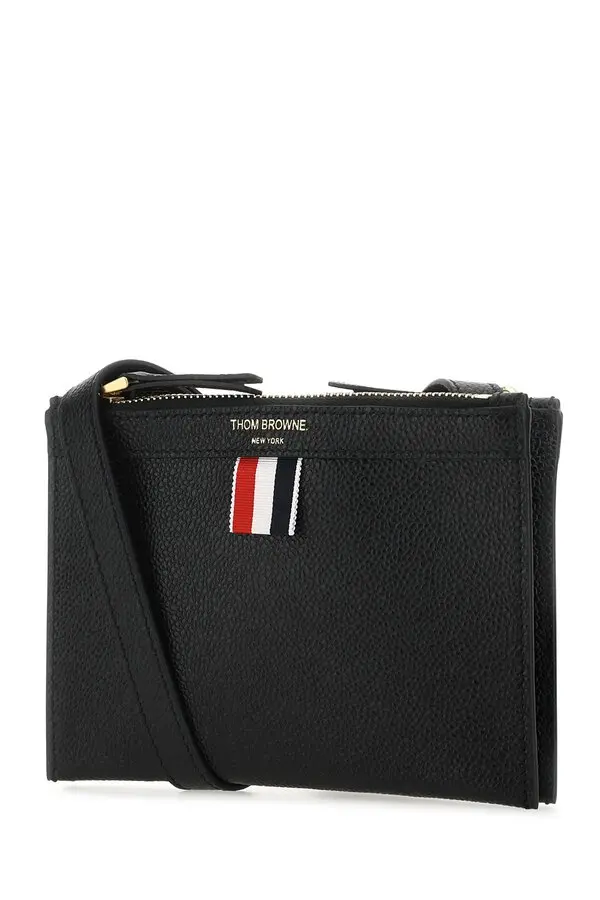 Thom Browne Grained Leather Document Holder With Tricolor Label