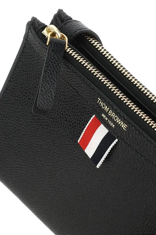 Thom Browne Grained Leather Document Holder With Tricolor Label