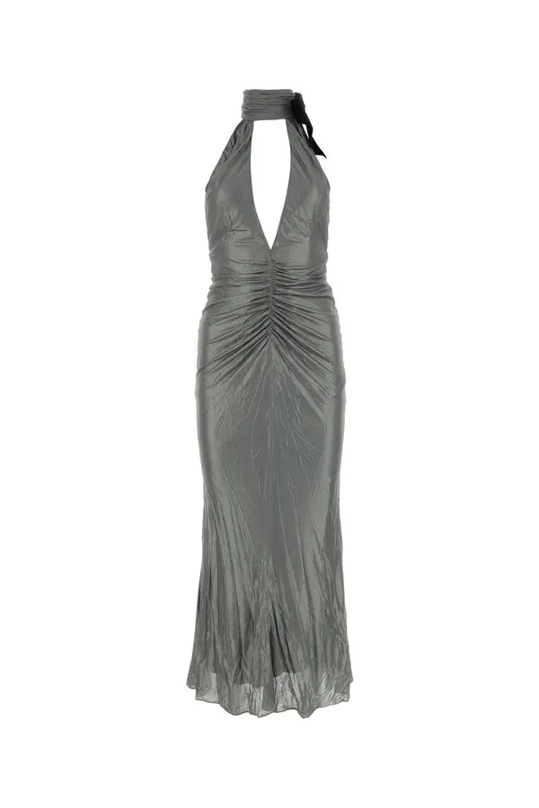 Alessandra Rich Halterneck Plunge V-neck Dress - Grey