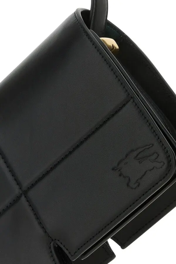 Burberry Leather Shoulder Bag With Embossed Logo - Black