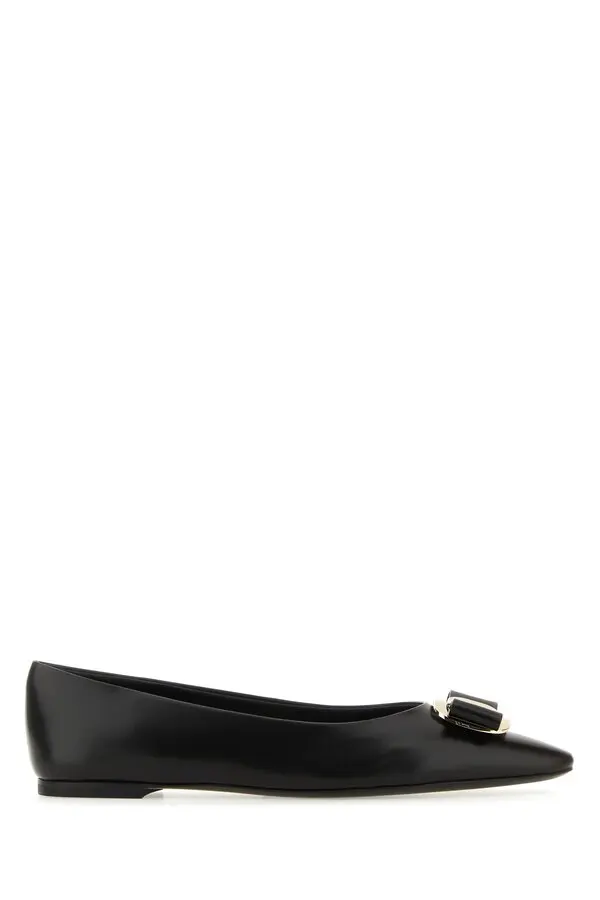 FERRAGAMO Leather Ballerinas With Vara Bow - Black
