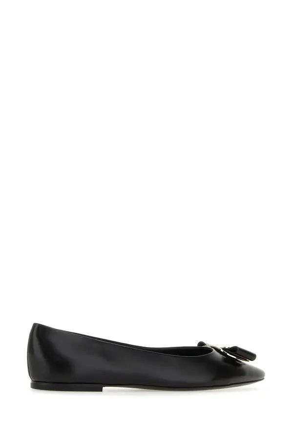 FERRAGAMO Leather Ballerinas With Vara Bow - Black