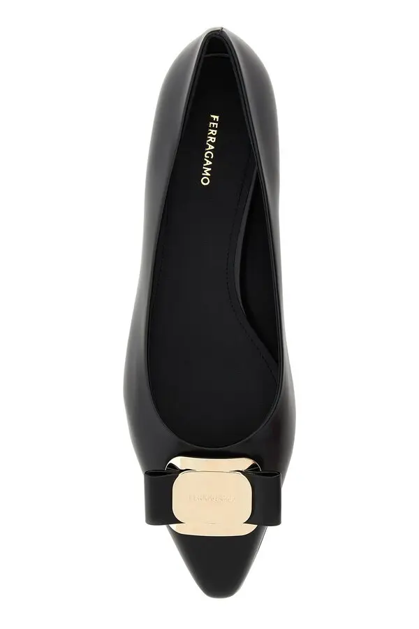 FERRAGAMO Leather Ballerinas With Vara Bow - Black