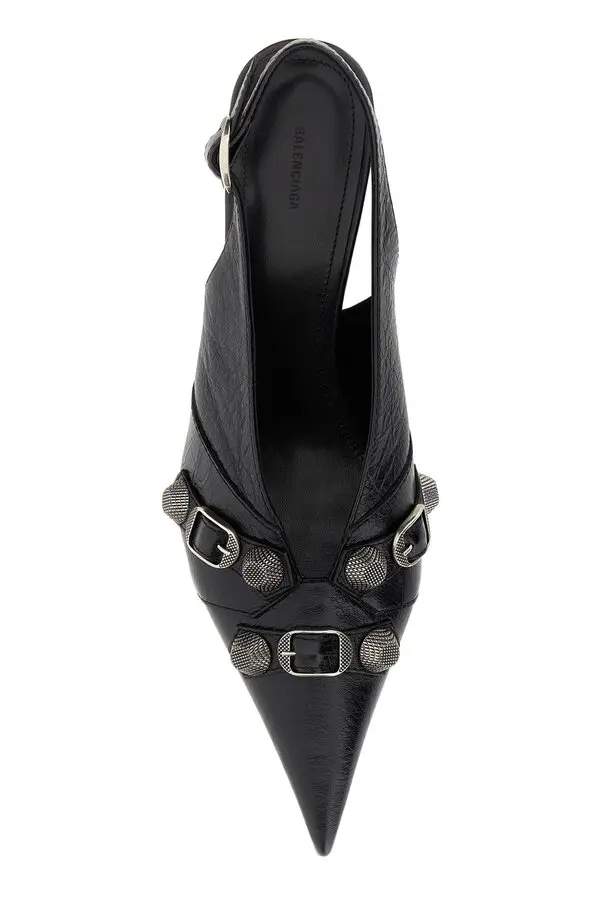 Balenciaga Leather Cagole Slingback Pumps With Studs And Buckles - Black