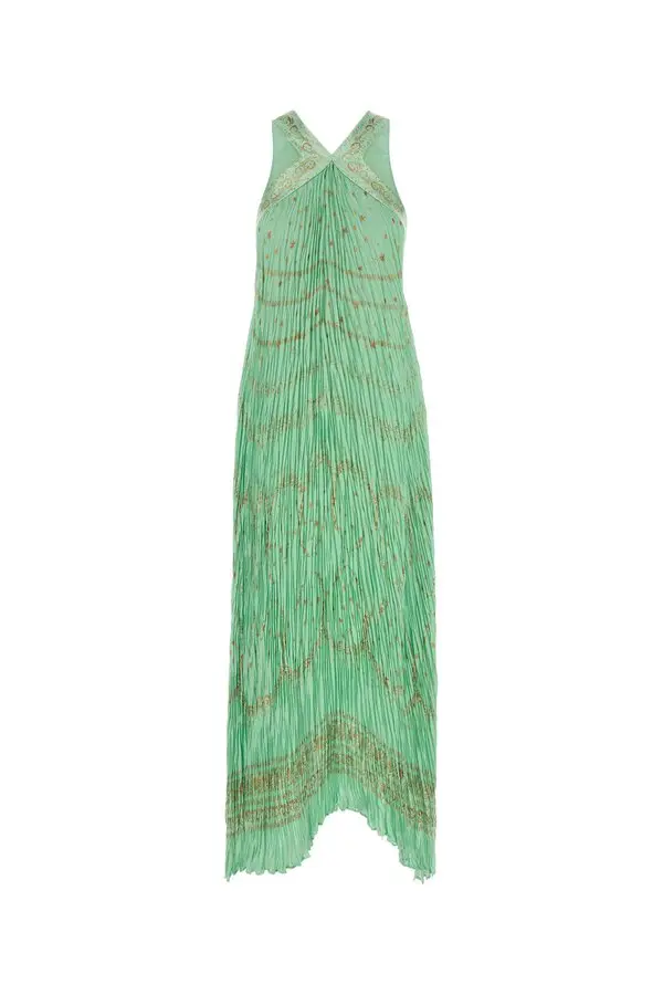 Alberta Ferretti Printed Creased-effect Satin Halterneck Maxi Dress