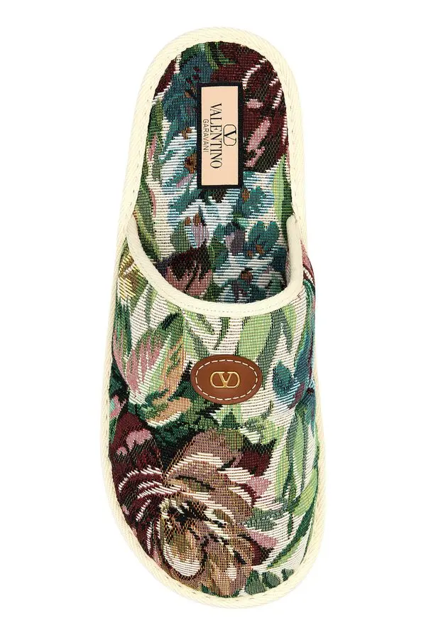 Valentino Garavani Printed Fabric Ta Chambre Slippers - White