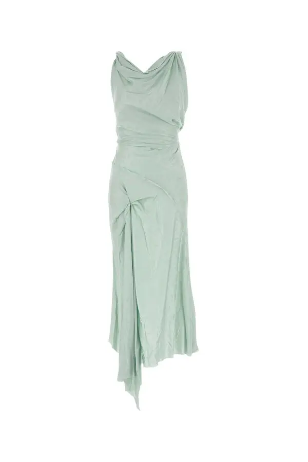 Victoria Beckham Sea Viscose Dress With Floral Embroidery And Knot Detail