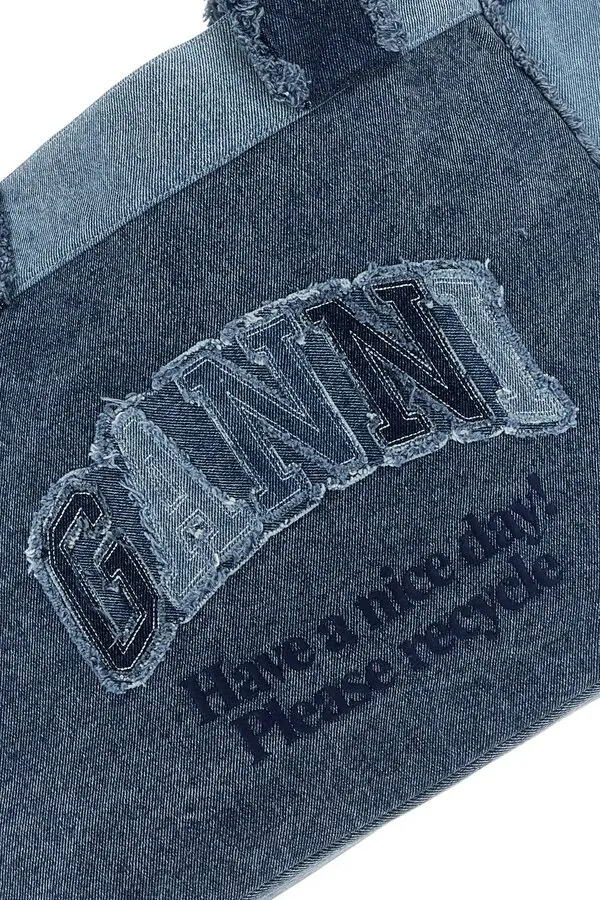 GANNI Denim Medium Trapeze Shopping Bag - Blue