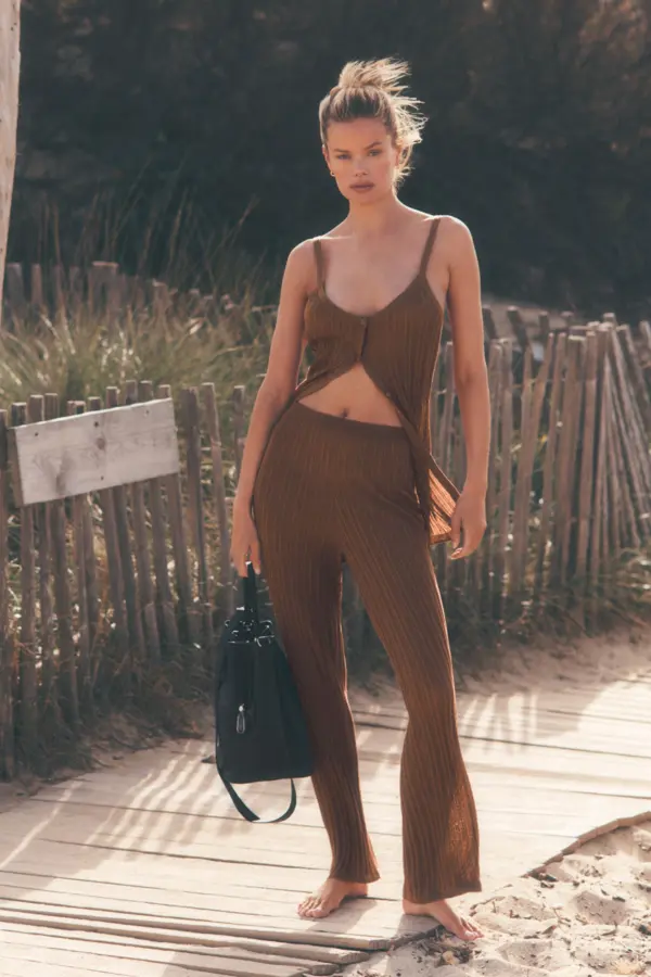 Alo Yoga Sweater High-waist Sunlit Straight Leg Pants Top - Sun Kissed Brown