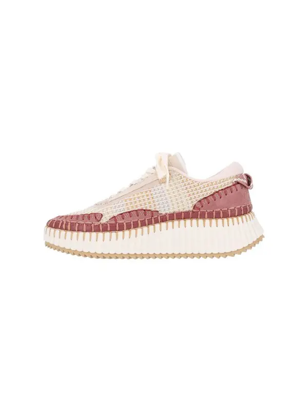 Chloé Nama Textured Platform Sneakers - Beige