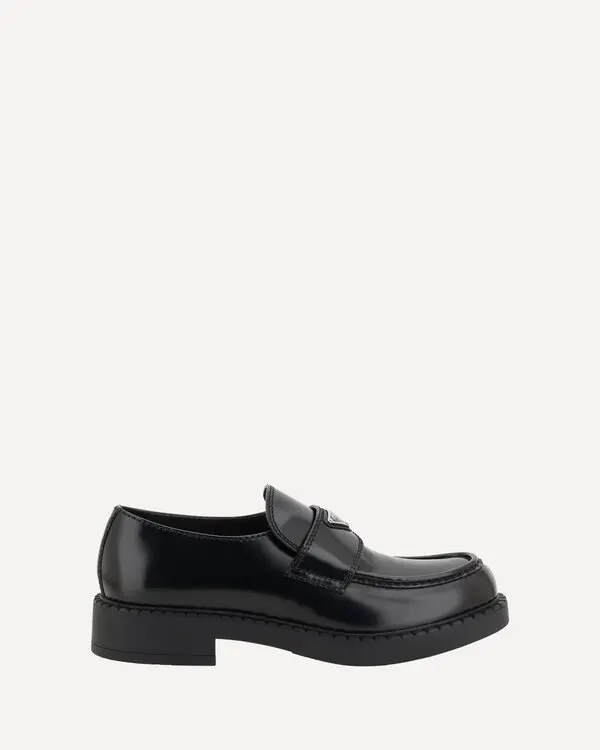Prada Leather Loafers With Platform Sole And Logo Plaque - Black