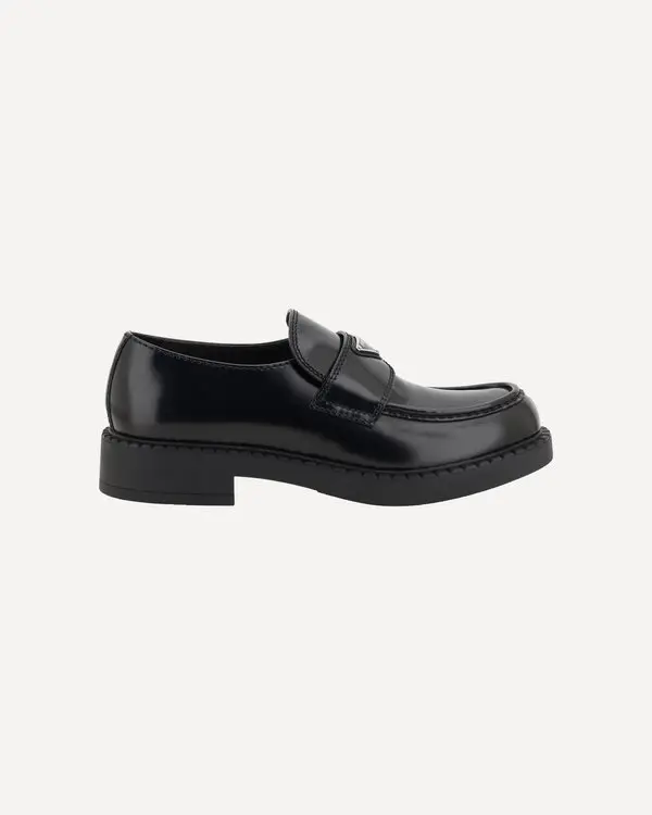 Prada Leather Loafers With Platform Sole And Logo Plaque