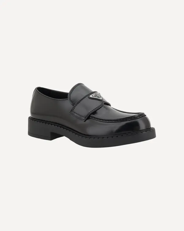 Prada Leather Loafers With Platform Sole And Logo Plaque