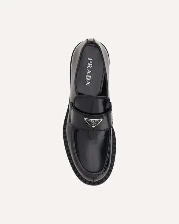 Prada Leather Loafers With Platform Sole And Logo Plaque