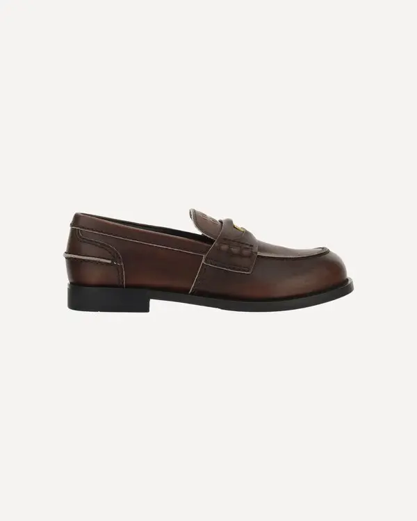 Miu Miu Leather Loafers With Raised Logo Detail - Brown