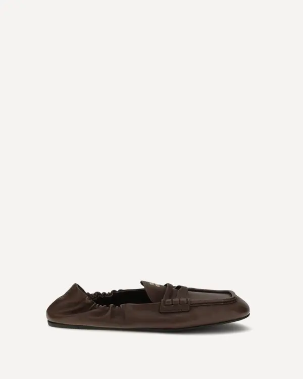 Miu Miu Ruched Nappa Leather Loafers - Brown