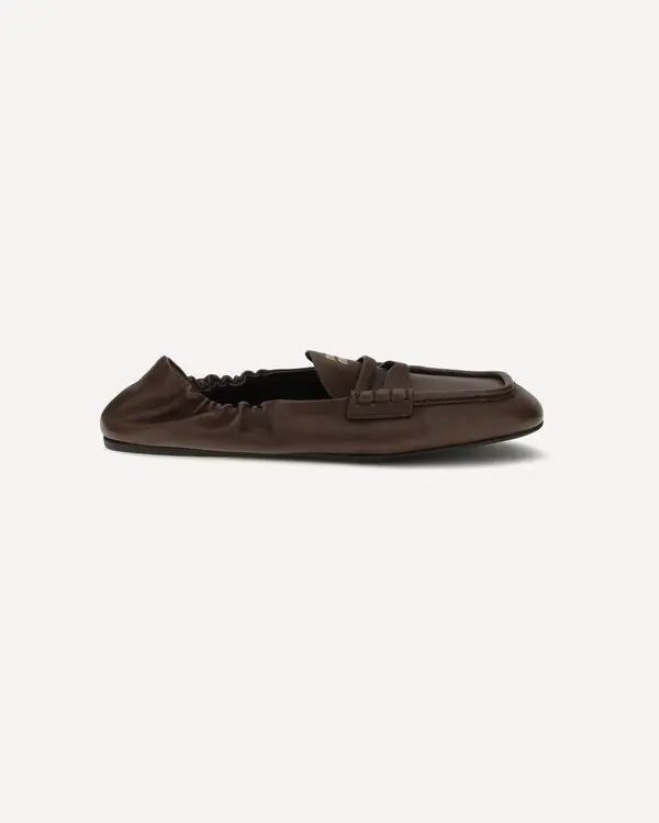 Miu Miu Ruched Nappa Leather Loafers - Brown