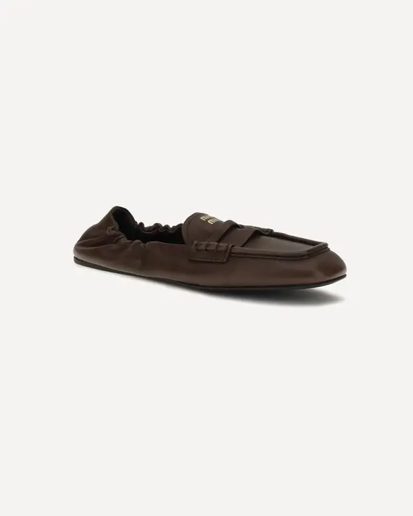 Miu Miu Ruched Nappa Leather Loafers - Brown