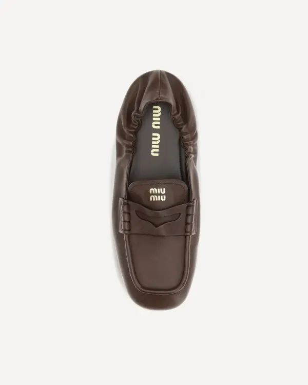 Miu Miu Ruched Nappa Leather Loafers - Brown