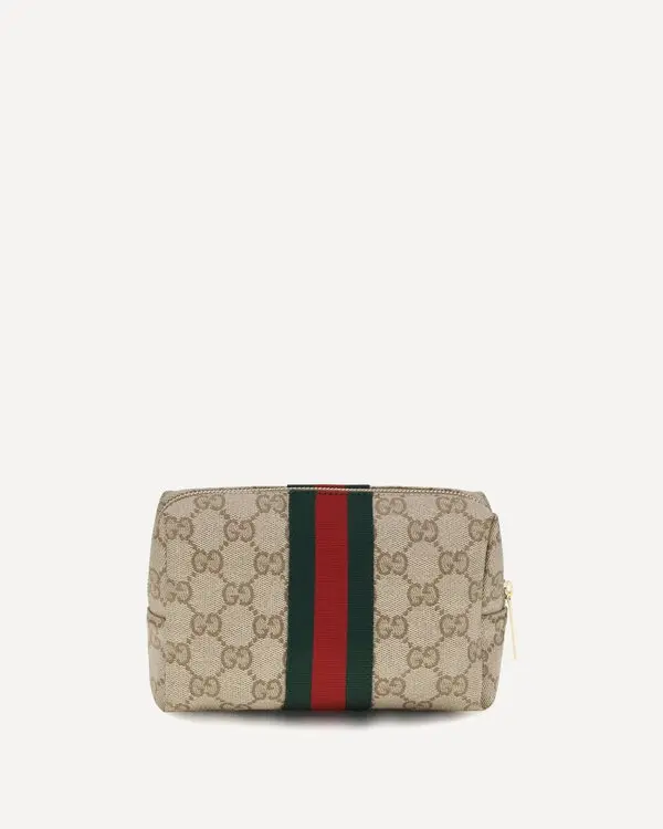 Gucci Medium Beauty Case With Web Stripe - Beige