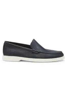 BOSS Tumbled Leather Moccasins With Logo Detail