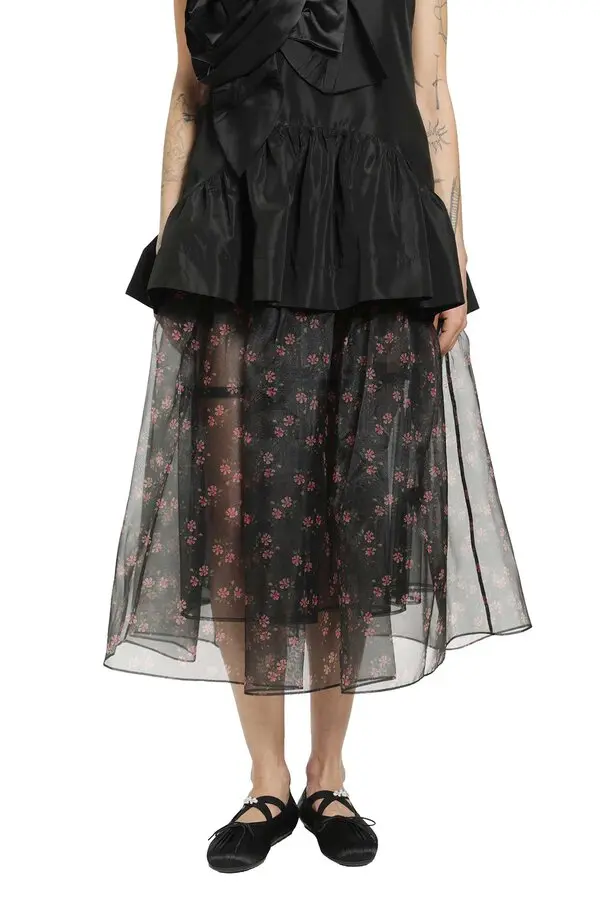Simone Rocha Sheer Floral Embroidered Flounce Skirt
