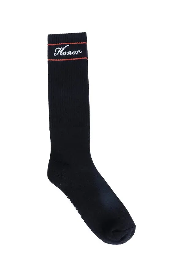 HONOR THE GIFT Striped Ribbed Crew Socks - Black
