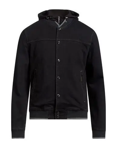 MOORER Denim Bomber Jacket With Detachable Hood - Black