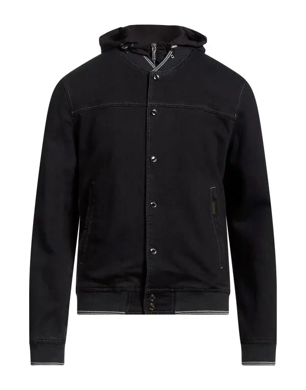 MOORER Denim Bomber Jacket With Detachable Hood - Black
