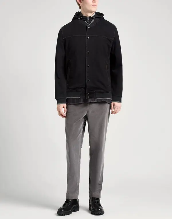 MOORER Denim Bomber Jacket With Detachable Hood - Black