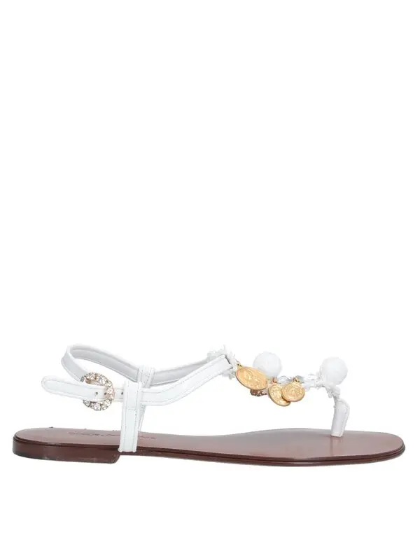 Dolce & Gabbana Soft Leather And Textile Fiber Thong Sandals With Embellishments - White