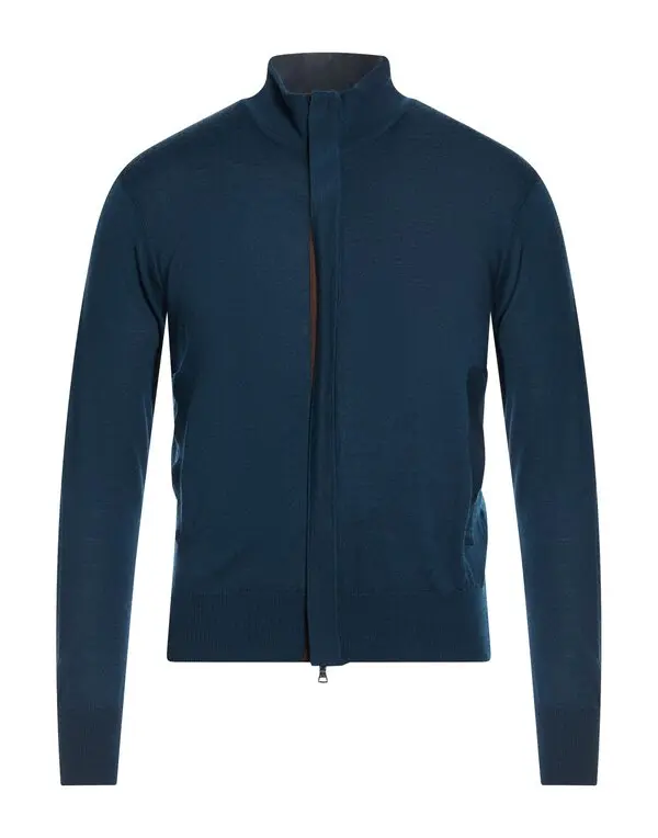 Paul & Shark Virgin Wool And Lambskin Zip Up Cardigan