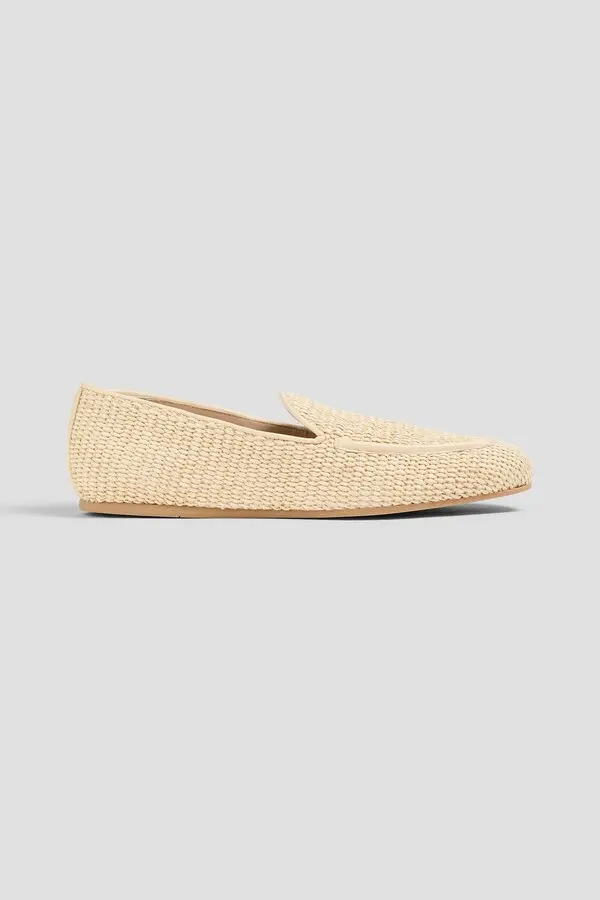 STUART WEITZMAN Faux Raffia Loafers With Leather Trims