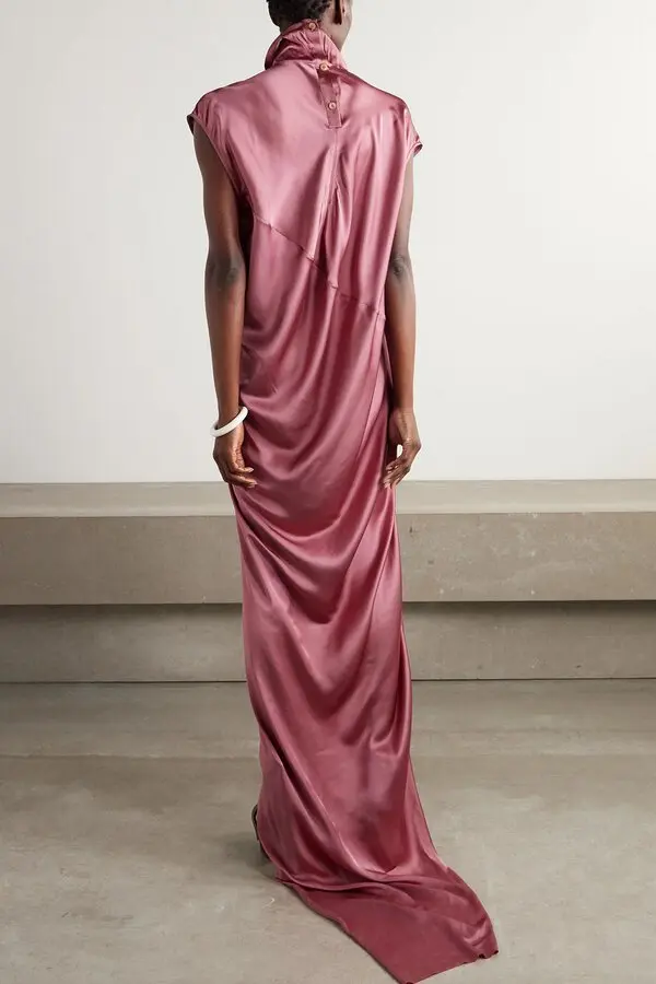 Rick Owens Edfu Turtleneck Charmeuse Maxi Dress With Draped Side Slit